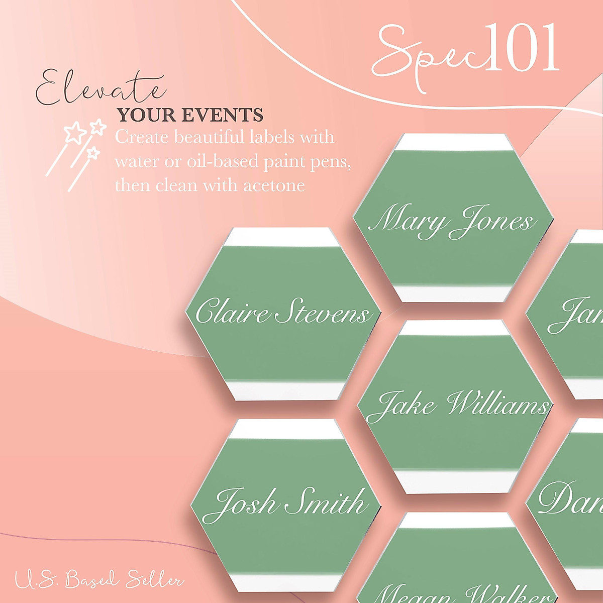 Spec101 Acrylic Place Cards - 2 x 3.5 Inch Hexagon Acrylic Blanks for Acrylic Signs and Table Place Cards, 20Pc