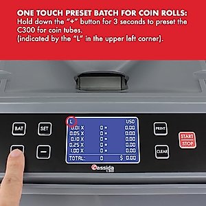 Cassida C300 Professional USD Coin Counter, Sorter and Wrapper/Roller, 300 coins/min, with Quickload and Printing-Compatible,Gray