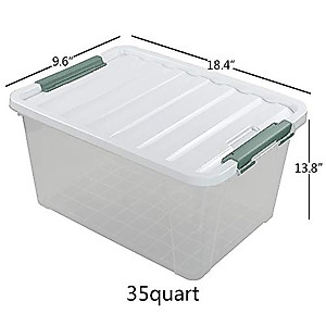 Pekky 6 Packs Clear Large Storage Containers Bins with Lid, Multipurpose 35 Quart Plastic Latch Box Tote
