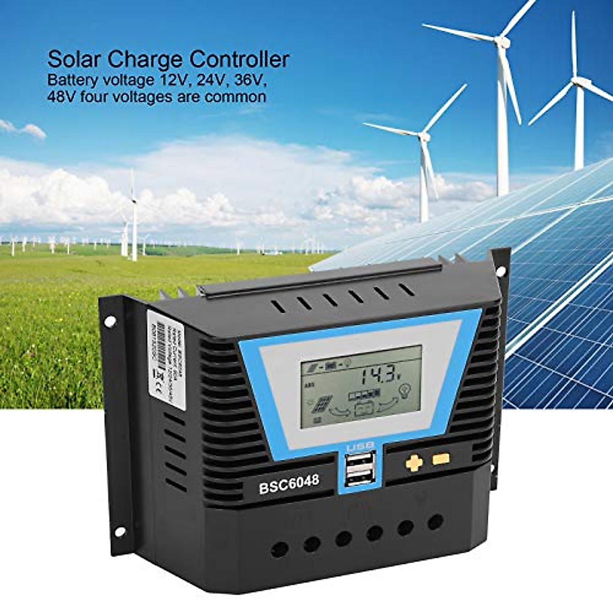 Walfront BSC6048 Solar Controller 12V/24V/36V/48V 60A Multifunctional Solar Controller Panel for Variety Batteries
