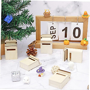 Gogogmee 2pcs Mini House Mailbox Decor Wood Beige Mini Mailbox Decor Tiny Mailbox Decor Mini House Furniture Model