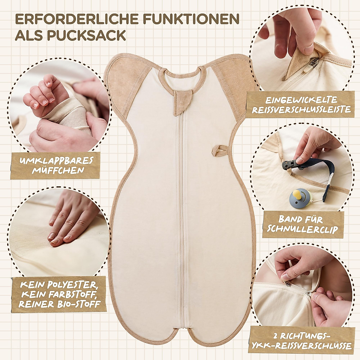 CCOCCOZAM Swaddle, Organic, Ivory, Small, 0-3 Months, 7-13 lbs, Transition Baby Sleep Sack, Dramatically Better Sleep