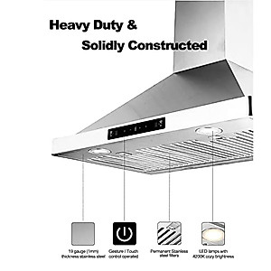 EVERKITCH 36 inch Wall Mount Range Hood 800CFM, with DC Motor, Stainless Steel Vent Hood with 6 Speeds Exhaust Fan, Convertible to Ducted and Ductless, with stainless steel filters