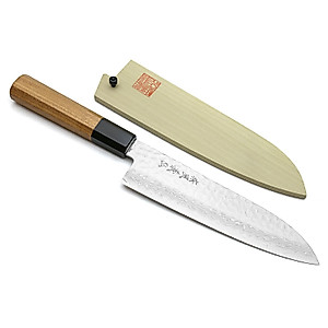 Yoshihiro VG10 46 Layers Hammered Damascus Santoku Japanese Multipurpose Chef Knife (Ambrosia Handle)