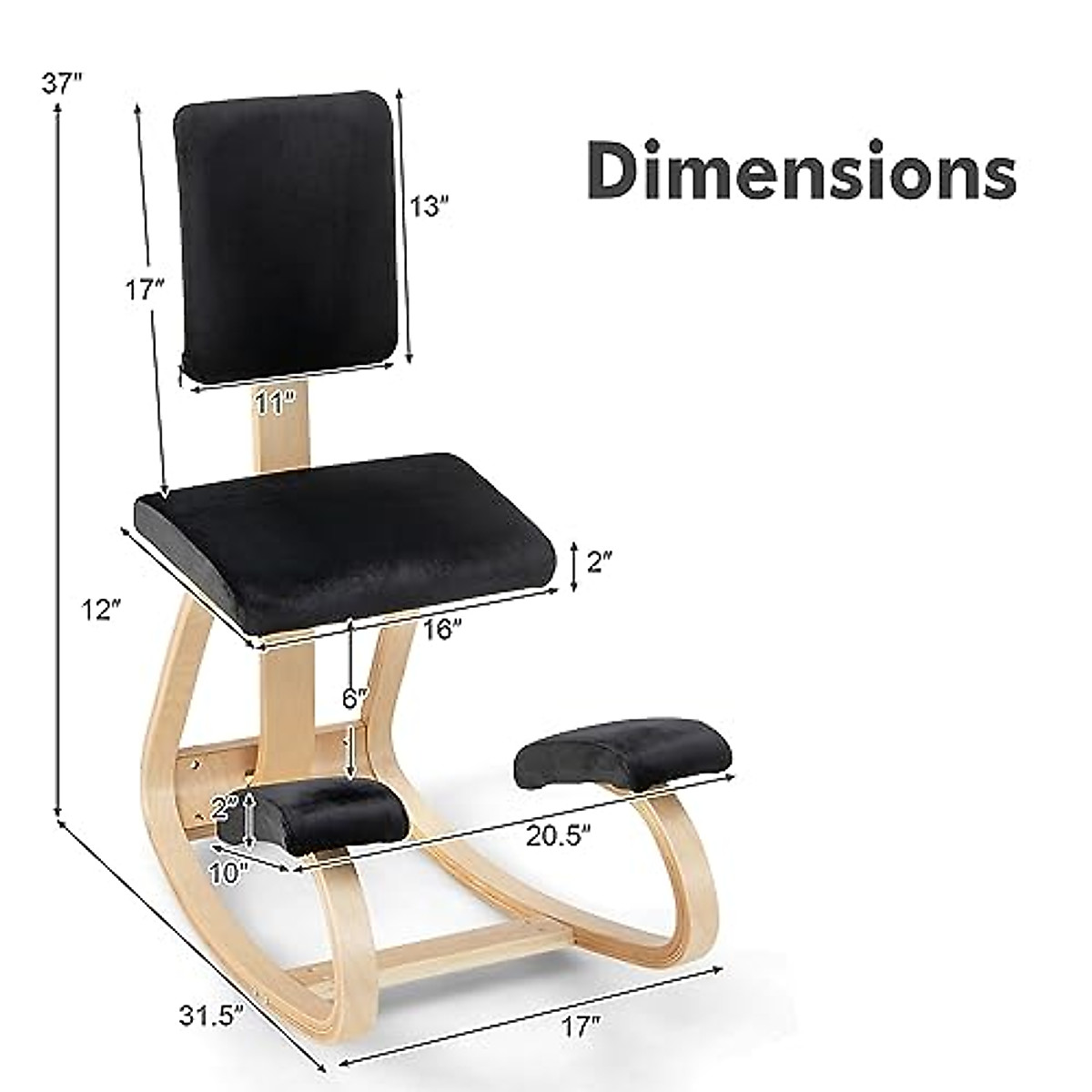 Julimoon Ergonomic Kneeling Chair, Posture Stool with Backrest & Cushion, Comfortable Kneeling Stool with Load 300 Lbs, Rocking Stool with Solid Wood Frame, Ergo Rocking Kneel Chair for Home Office