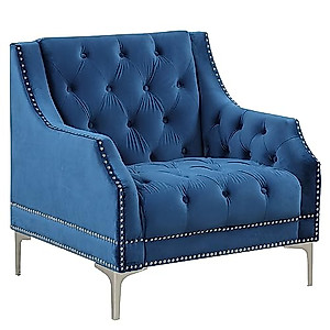 Merax, Blue 33.5" Modern Sofa Frosted Velvet Soft Upholstered Couch Loveseat with Metal Legs,Button Tufted Back for Living Room