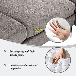 Prohon 84" L Shaped Modern Chenille Convertible Sectional Reversible Chaise Lounge and 2 Pillows, 4-Seat Couches Upholstered Small Space Sofas for Living Room,Apartment,Office, Grey