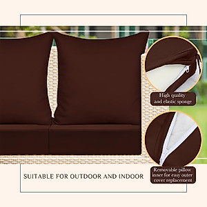 Suzile 6 Pcs Outdoor Deep Seat Chair Cushions Waterproof Patio Cushions Set, 20 x 20 Inch Seat Cushions for Patio Furniture Replacement Removable Seat and Back Cushion (Dark Brown)