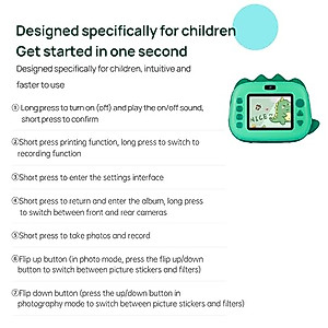 HXBER Mini Printer, Kids Camera Instant Thermal Printer 2.4 Inch Screen Dual Camera Support Timer Shooting 1080P Video Recording Thermal Inkless Printing with 3 Rolls White Print Paper+32G Memory