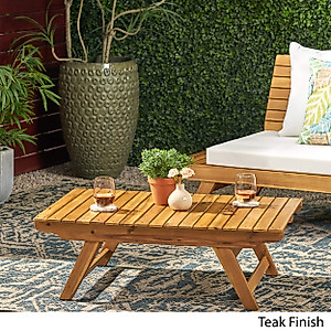 GDFStudio Outdoor Wooden Coffee Table, Teak Finish
