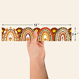 72 Feet Boho Style Die-Cut Autumn Leaves Acorns Pumpkin Border Fall Classroom Decoration