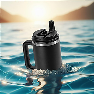 Klickpick Home 40 Ounce Stainless Steel Vaccum Insulated Thermal Tumbler With Handle Lid 2 straws, Reusable Travel Coffee Mug Cup Cupholder friendly, Keeps cold for 30 H, 100% Leakproof, Black