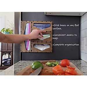 Bozactory Factory Plastic Bag Organizer and Dispenser for Kitchen Drawer, Adhesive sandwich bag organizer Compatible With Ziploc, Solimo, Hefty, Glad, Great Value, and More. (Dark Walnut)