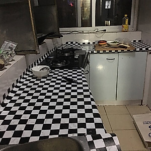 Yifely Black White Mosaic Furniture Paper Removable Shelf Liner Drawer Sticker 17.7 Inch by 9.8 Feet