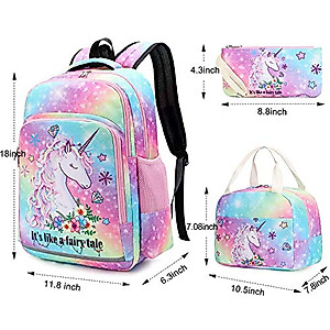 BTOOP Girls Backpack Kids Elementary Bookbag Girly School Bag with Insulated Lunch Tote and Pencil Pouch (Tie dye galaxy - 3 pieces)