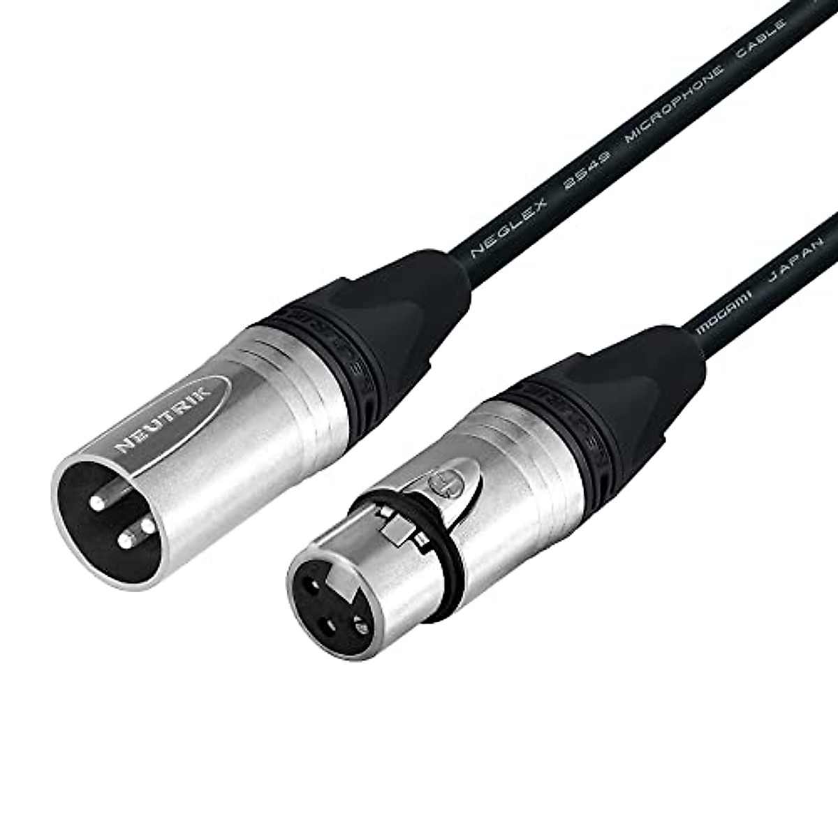 WORLDS BEST CABLES 2 Units - 0.5 Foot - Balanced Microphone Cable CUSTOM MADE using Mogami 2549 (Black) wire and Neutrik NC3MXX & NC3FXX Silver XLR Plugs