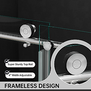Frameless Sliding Shower Door 56-60 in W x 75 in H,Frameless Shower Door with 5/16" (8mm) Clear Tempered Glass,Silent Soft-Close Design,Brushed Nickel