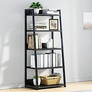 IOTXY 5 Tier Open Bookshelf - Steel and Wood Display Stand, 50CM Width Floor-Standing Bookcase, Black