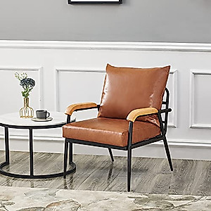 OFCASA Sofa Armchair Modern Faux Leather Couch with Arms Metal Frame Single Upholstered Seat Sofa Chair with Thick Cushions for Bedroom Lounge Office Garden (Light Brown)