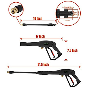 PWACCS Pressure Washer Gun Replacement with Extension Wand Kit — Power Washing Trigger Handle with 5 Spray Nozzles — Pressure Washer Parts Compatible with Ryobi, Green Works & Karcher — 2000 PSI MAX