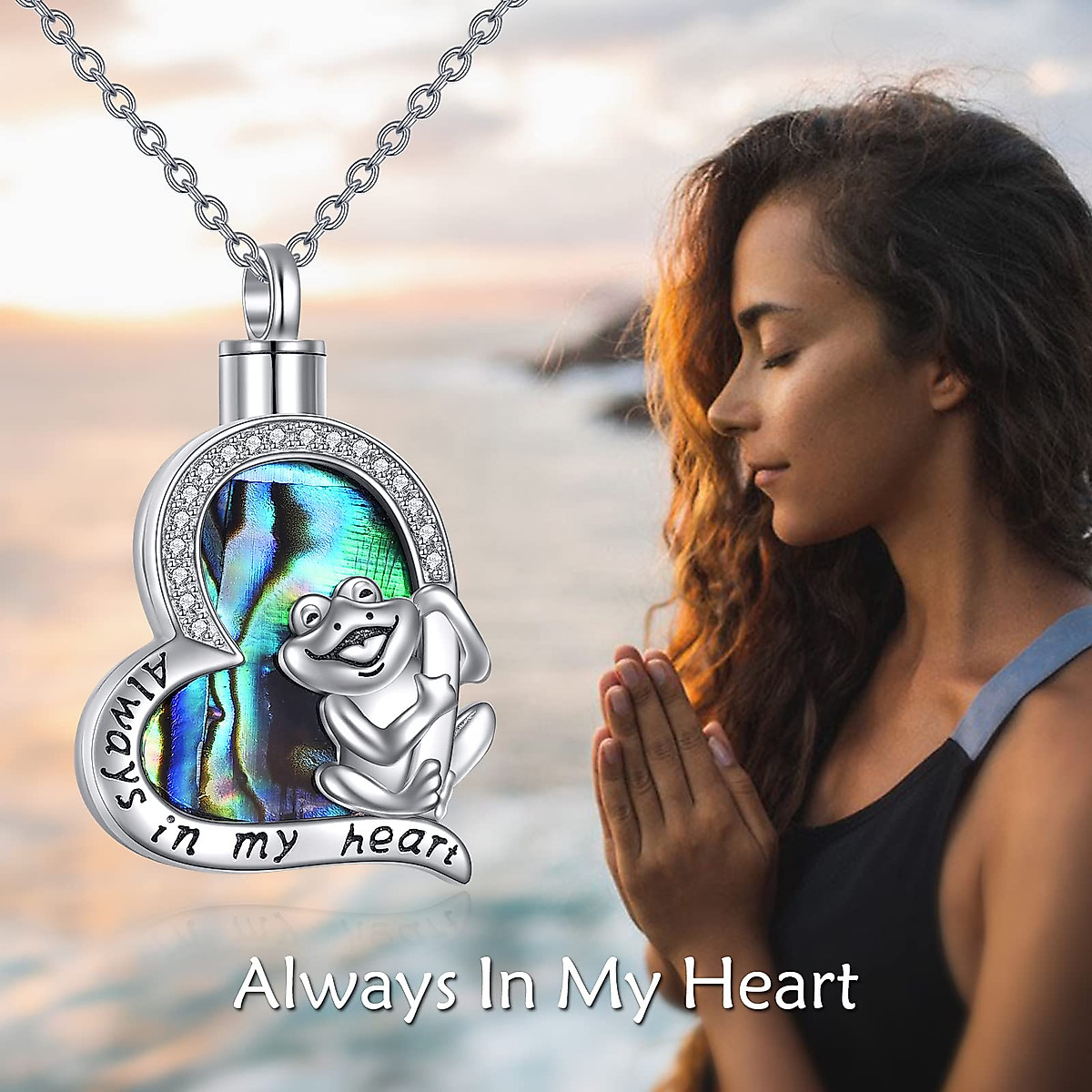 AXELUNA Frog Urn Necklace for Ashes Sterling Silver Abalone Shell Frog Cremation Jewelry for Women Men