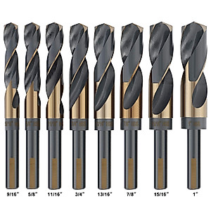 COMOWARE Reduced Shank Drill Bit Set- 1/2” Silver and Deming Large Drill Bit, 8 pcs HSS M2 Black and Gold Oxide Finish, 135 Degree Split Point, Ideal for Smooth Drilling, with Storage case