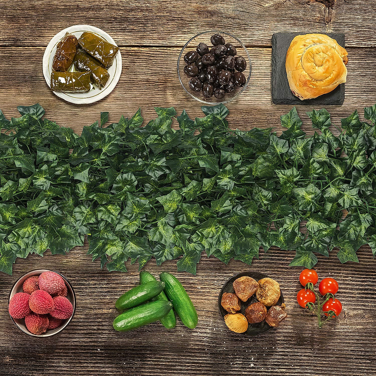 GPARK 24Pack/Each 82" Artificial Ivy Garland Fake Leaf Plants Vine with 12Pack 45" Artificial Wisteria for Wedding Party Home Garden Kitchen Office Outdoor Greenery Wall Décor