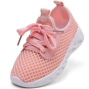 Qvxkd Girls Shoes Boys Running Breathable Lightweight Sneakers for Kids_Pink_2Big Kid