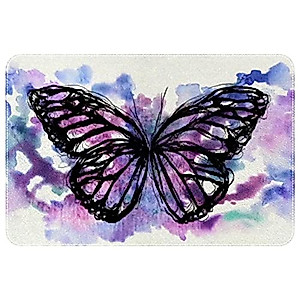 Purple Butterfly Watercolor, Indoor Door Mat Durable Front Door Mats Entryway Rug Non-Slip Absorbent Area Rugs Resist Dirt Rugs for Room Decor, 24"x16"
