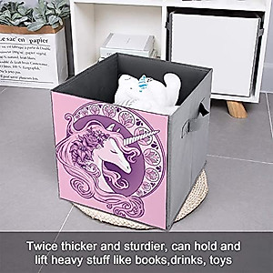 Pink Unicorn Sleep PU Leather Collapsible Storage Bins Canvas Cube Organizer Basket with Handles