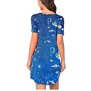 MINANUO Summer Short Sleeve Nightgowns for Women Adults Soft Maternity Sleepwear Petite Night Shirt Womens Loungewear Ladies Cozy Sleepshirt Nightwear(Blue Space, S)