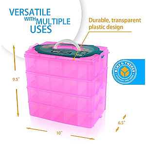 Bins & Things Bead Organizer with Adjustable Compartments - Durable Toy Organizers and Storage Solution for Dolls, Crafts, Mini Toy Figures, Jewelry and Beads - 4 Tier, 20 Compartments, Pink