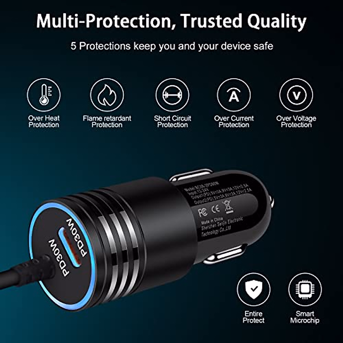 Super Fast USB C Car Charger 60W for Samsung Galaxy S23 Ultra S23+ S23 A14 5G A13 A53 S22 S21 A54 A34 S20 Z Fold4 Flip4 A03s F04,iPhone,Google Pixel 7,3ft Type C Cable,Android Phone Automobile Adapter