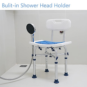 LandTale Shower Stool with Back Heavy Duty 500Lbs, Tool-Free Assembly, Anti-Slip, Sturdy Height Adjustable Bath Chair, Narrow Bathtub Shower Saet for Elderly, Senior, Handicap & Disabled