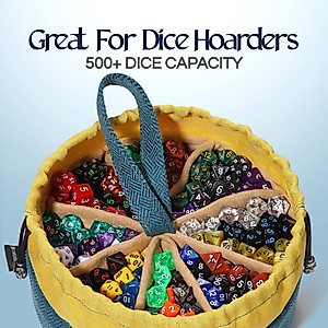 CardKingPro Monstrous - Dice Bag with 8 Pockets - Blue/Yellow - Huge Capacity 500+ Dice - Great for Dice Hoarders