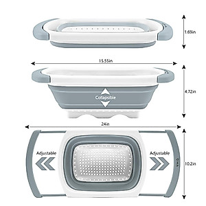 Qimh Collapsible Colander | Over The Sink Silicone Kitchen Strainers and Colanders with Extendable Handles | Veggies, Fruit and Pasta Foldable Strainer for Kitchen, 6-Quart, BPA Free