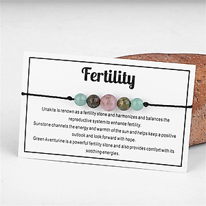 Multistyle Healing Crystal Stone Bead Strand Card Bracelets Handmade Adjustable Wax Rope Yoga Amethyst Tigereye Chakra Bracelets for Women Men Meditation Relax Anxiety Jewelry Gift (Fertility)