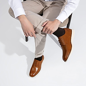 Jousen Men's Brown Dress Shoes Formal Lace Up Casual Dress Shoes for Men Oxfords Shoes (AMY733 Yellow Brown 10)