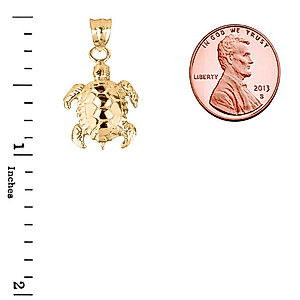 Sideways Crosses 14k Yellow Gold Detailed Turtle Shell Charm Pendant Necklace, 18"