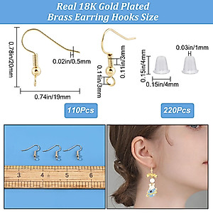 CREATCABIN 110Pcs 18K Gold Plated Earring Hooks Ear Wires Fish Hook Ball End Fish Earring Drop Dangle Coil Wires Connector Earring Findings with 220Pcs Plastic Ear Nuts for DIY Jewelry Making 19x20mm