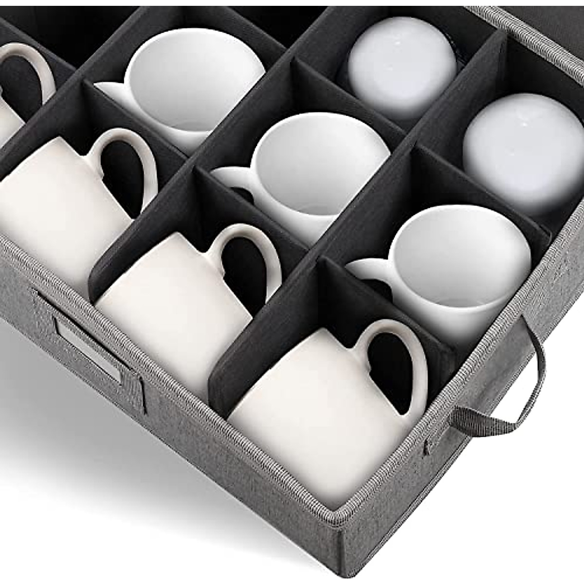China Storage Containers for Mugs and Cups | 12 Slot Teacup Storage with Lid and Handles | Hard Fabric China Chest and Storage Box for Moving, Coffee
