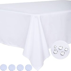 BYDOLL Table Cloth White 60x84 Inch Tablecloth for 6 Foot Rectangle Tables Outdoor Washable Wrinkle Free and Spillproof Polyester Tablecloth for Festival Camping Picnic Wedding Party Table Cover