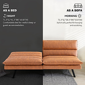 Hcore Convertible Futon Sofa Bed,Brown Faux Leather Memory Foam Loveseat,Small Euro Lounger Sofa for Compact Living Spaces,Apartment,Dorm,Studio,Guest Room,Home Office/Cushion Thickening
