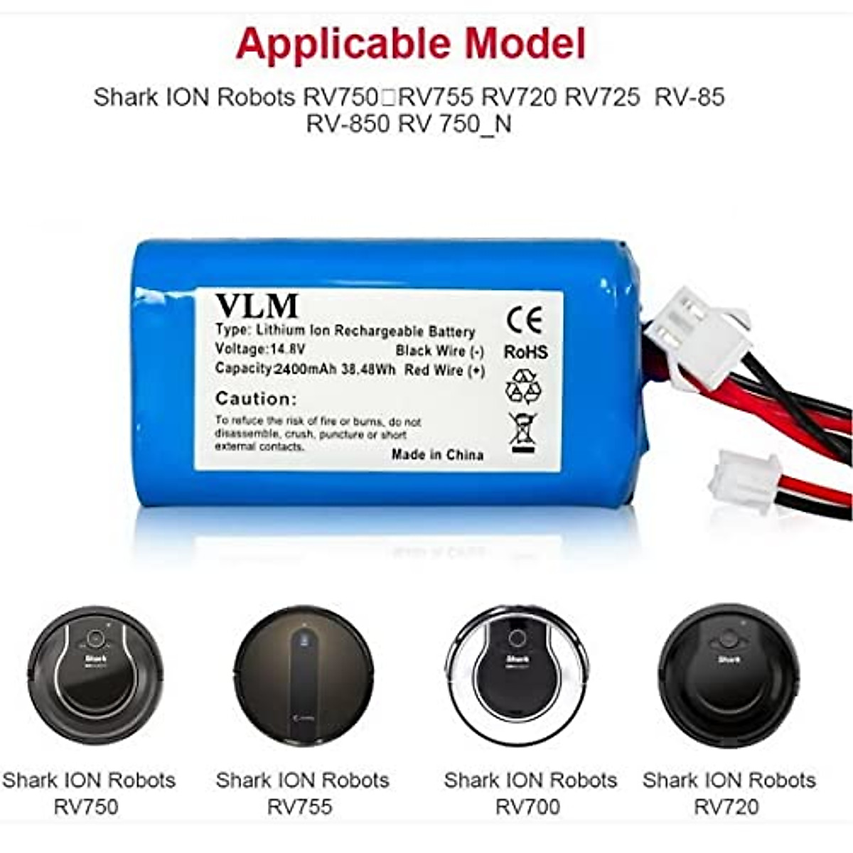 VLM Replacement Battery Pack for Shark Ion Robot RVBAT850 RVBAT700 Battery for RV-85 RV-850 RV 750_N Robots 14.8V