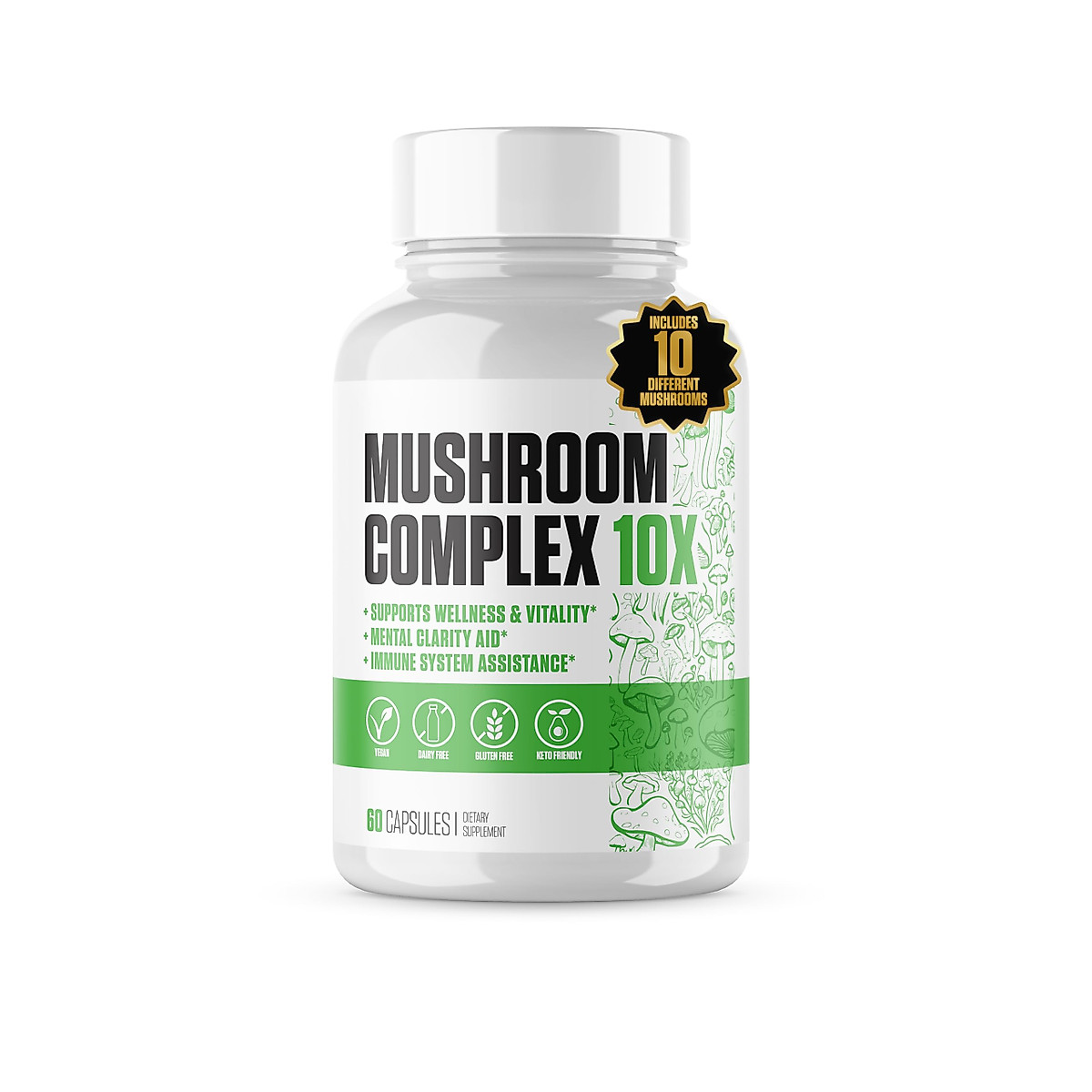 Mushroom Complex 10x Power | #1 Rated Mushroom Supplement w/Cordyceps, Reishi, Shiitake, Lions Mane + More | Boost Immune System, Nootropics, Mental Clarity, Support Overall Health & Wellness
