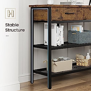 IDEALHOUSE Console Table with 2 Drawers, 3 Tier Entryway Table with Storage, Industrial Sofa Table for Living Room, Couch, Hallway, Foyer-Vintage