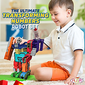Number Robots Transforming Action Figures - 10 Numbers and Math Signs - Learning Robot Transforming Vehicle Toys, Number Bots Gift for Kids Educational Learning Toys - Transbot Digitech S