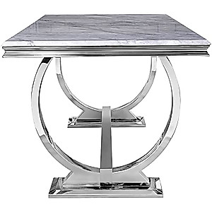 ACEDÉCOR Modern Dining Room Table with Silver Stainless Steel Metal U-Base in Grey Silver