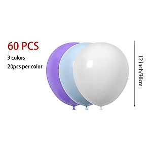 JODIDI 60 Pcs 12 Inch Latex Balloons in Purple, Blue and White, Perfect for Spring, Summer, Birthday, Graduation, Wedding and Baby Shower Party Balloons Decorations(Purple Blue And White)