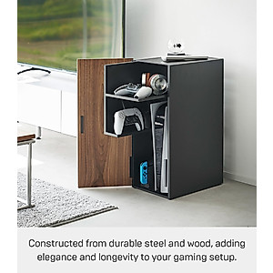Yamazaki Home Tower Large Capacity Game Console Rack – Organize Controllers, Pull-Out Shelf, Cable Management - Steel